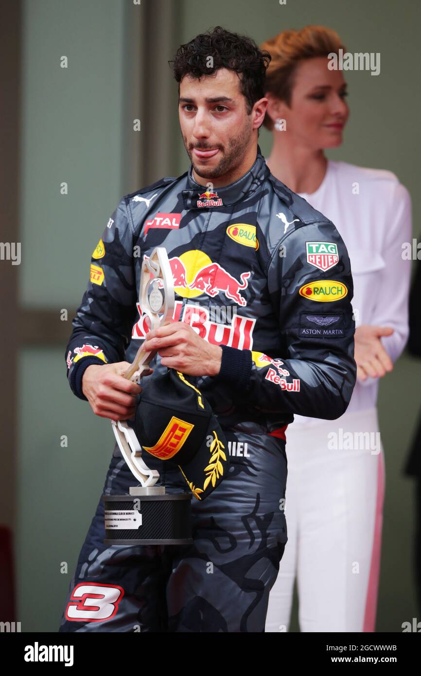 Daniel Ricciardo (AUS) Red Bull Racing on the podium. Monaco Grand Prix ...