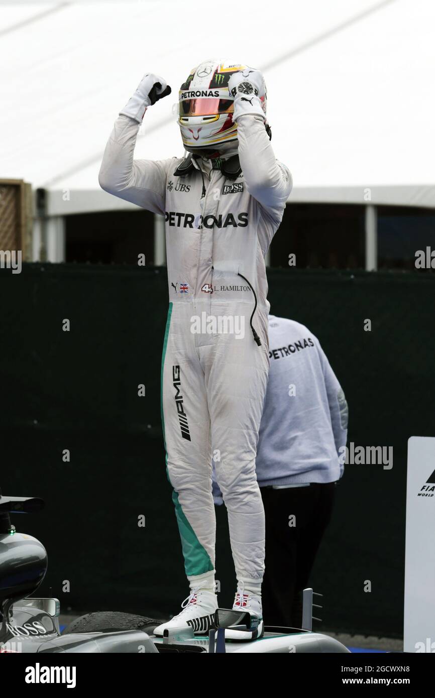 Race winner Lewis Hamilton (GBR) Mercedes AMG F1 W07 Hybrid celebrates ...