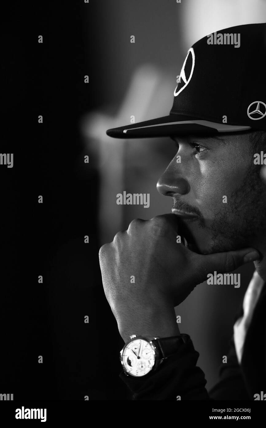 Lewis Hamilton (GBR) Mercedes AMG F1 in the FIA Press Conference ...