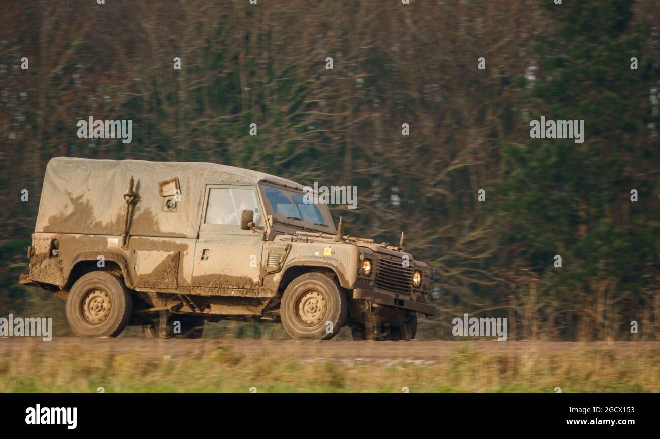 British Army Land Rover Defender light utility vehicle on exercise ...