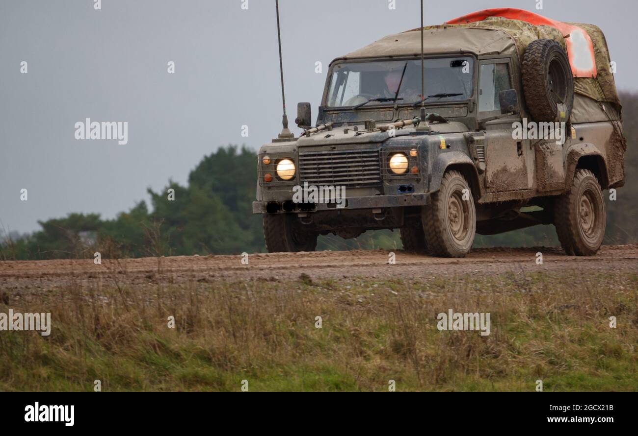 British Army Land Rover Defender light utility vehicle on exercise ...