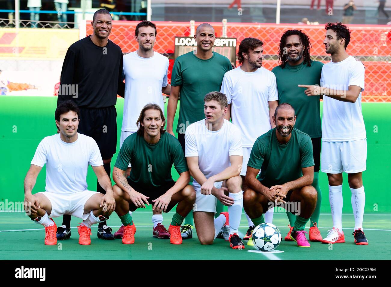 Line up at the charity 5-a-side football match. F1 drivers (L to R ...