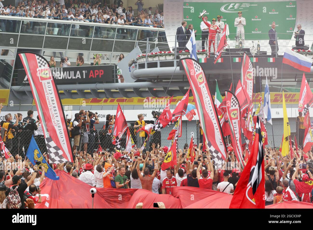 Sebastian Vettel (GER) Ferrari celebrates his third position on the ...