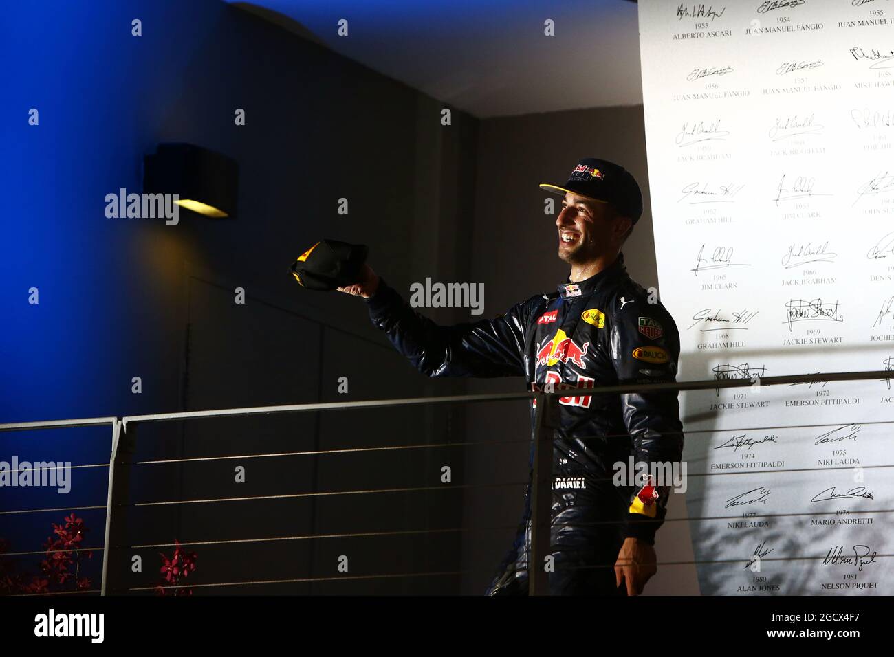 Daniel Ricciardo (AUS) Red Bull Racing celebrates his second position ...