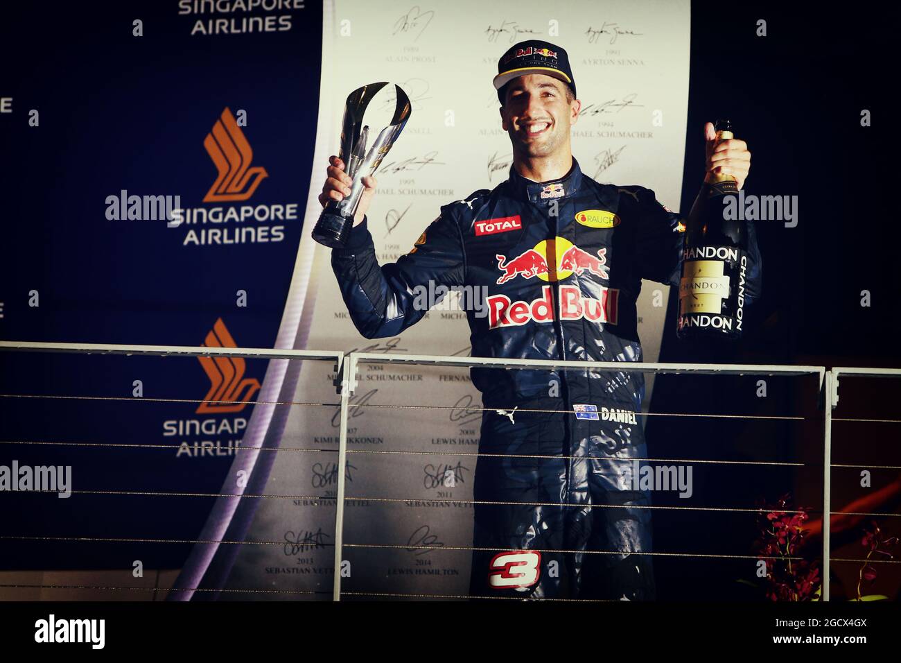 Daniel Ricciardo (AUS) Red Bull Racing celebrates his second position ...