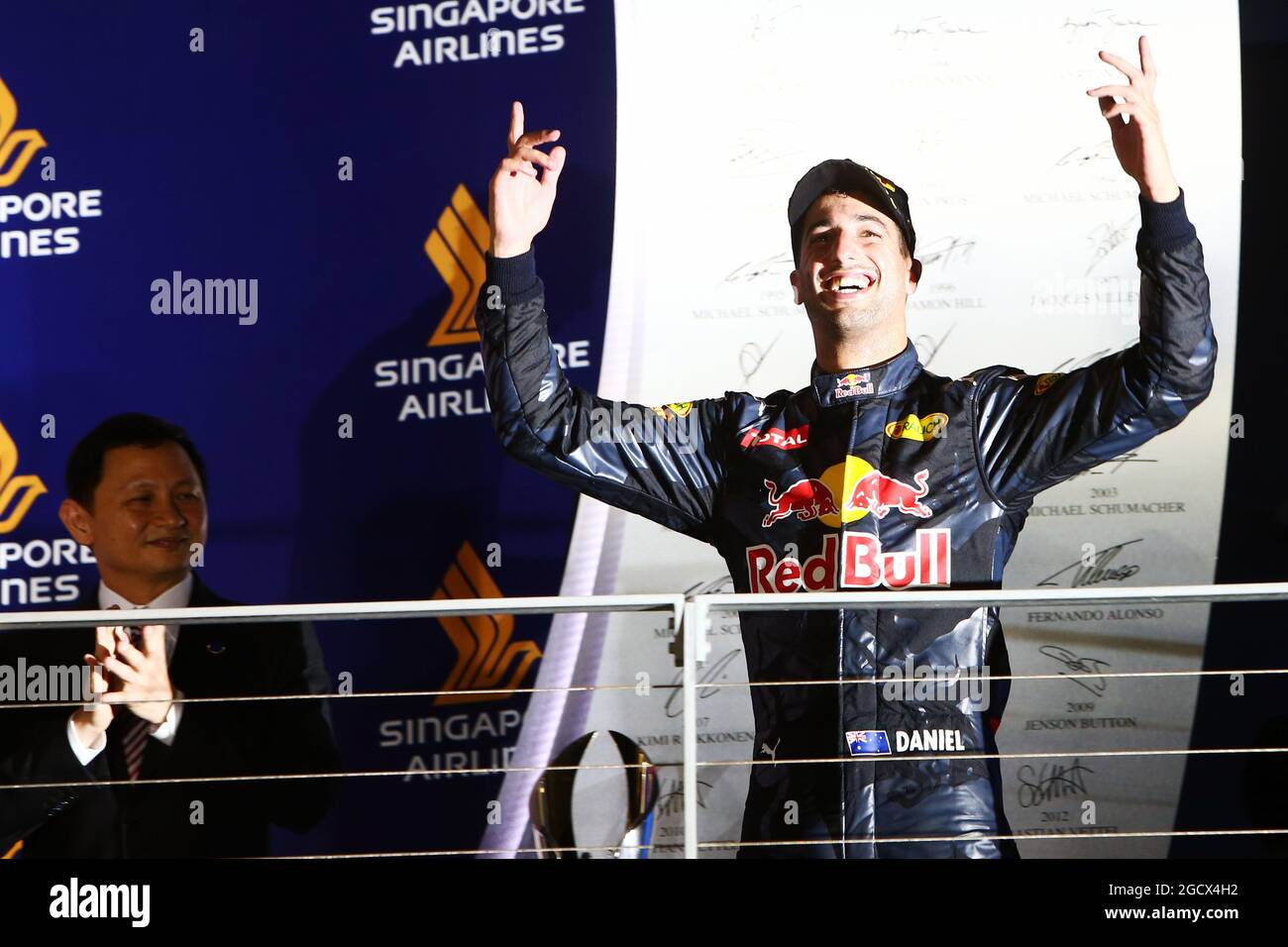 Daniel Ricciardo (AUS) Red Bull Racing celebrates his second position ...