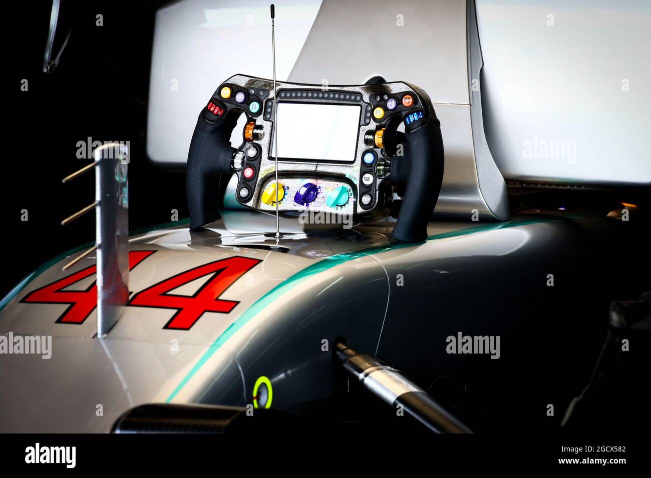 The steering wheel of Lewis Hamilton (GBR) Mercedes AMG F1 W07 Hybrid ...