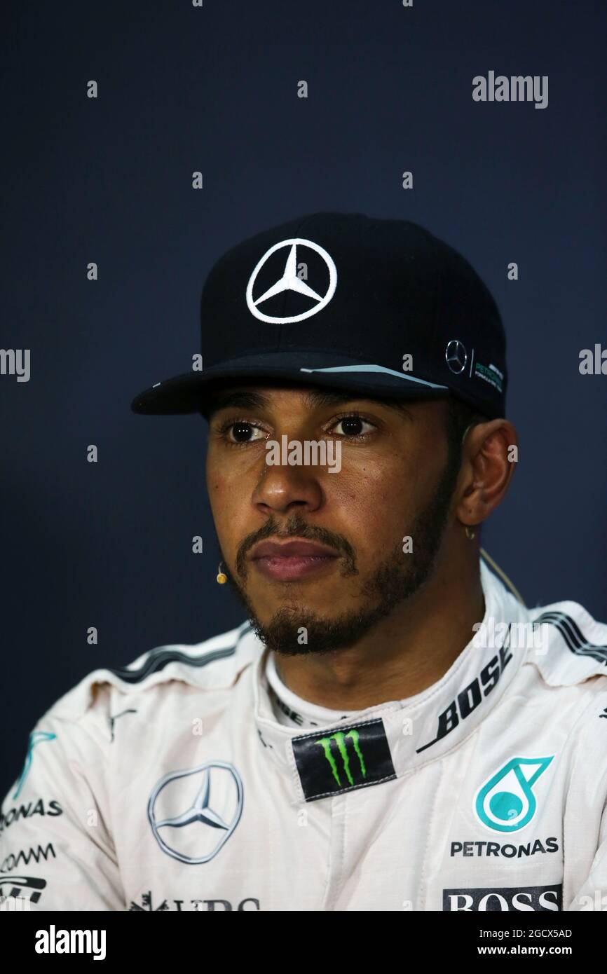 Lewis Hamilton (GBR) Mercedes AMG F1 in the FIA Press Conference ...