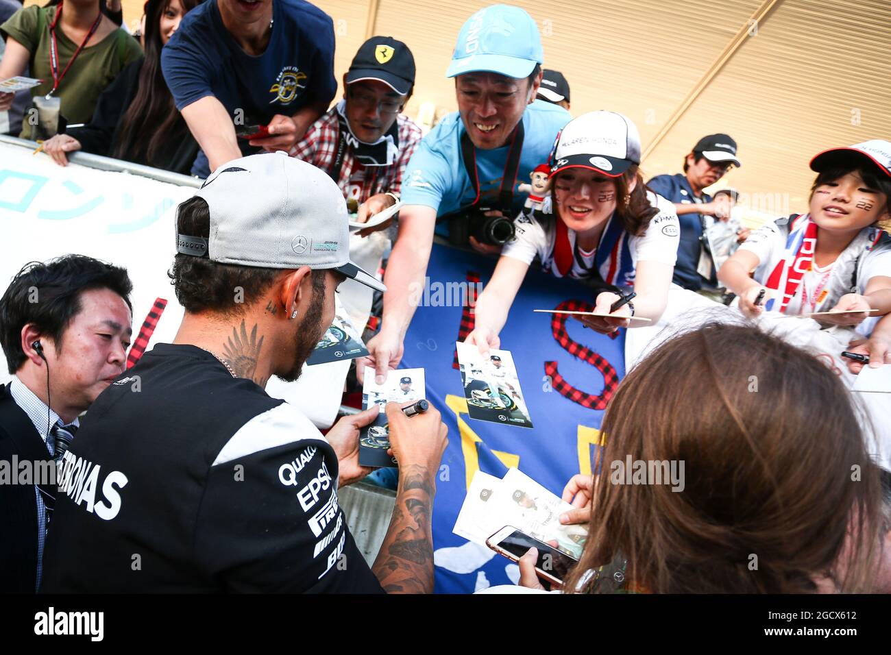 Mercedes amg f1 signs autographs for fans in grandstand hi-res stock ...