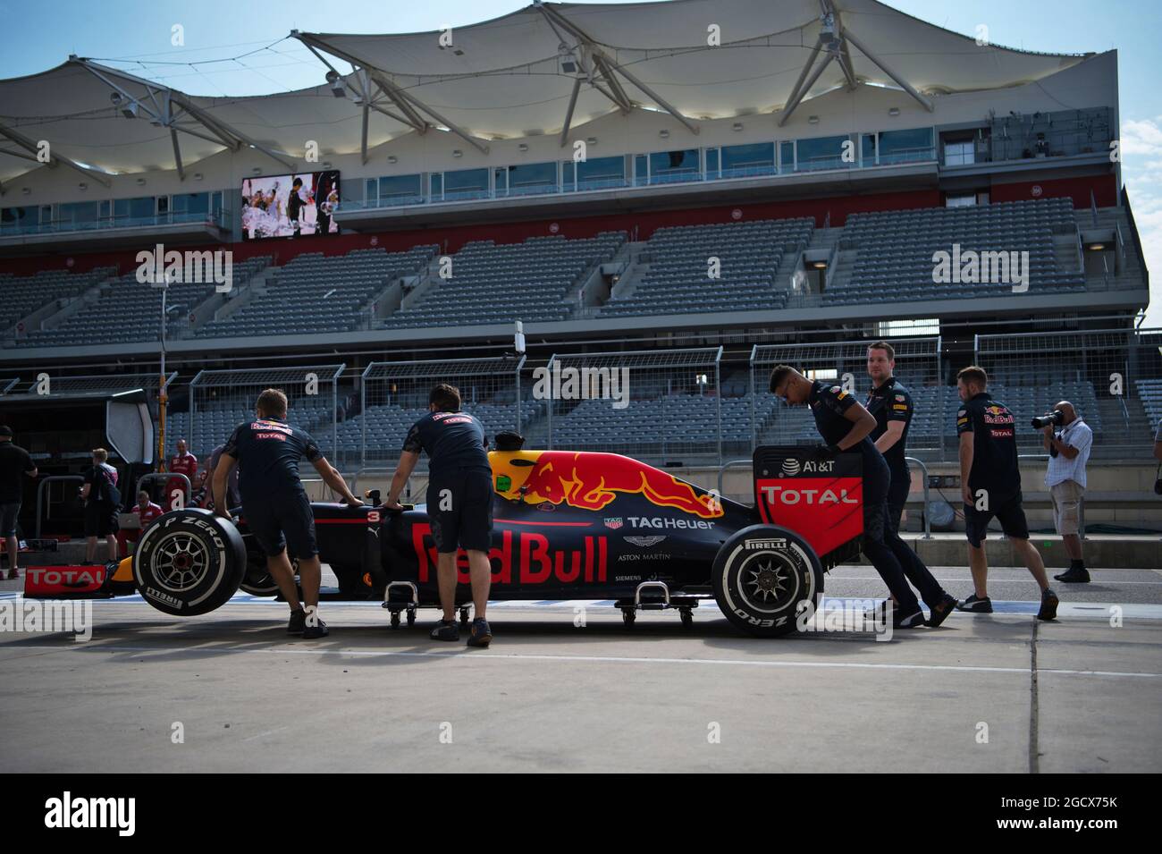 Red bull racing rb12 pushed by mechanics to scrutineering hi-res stock ...