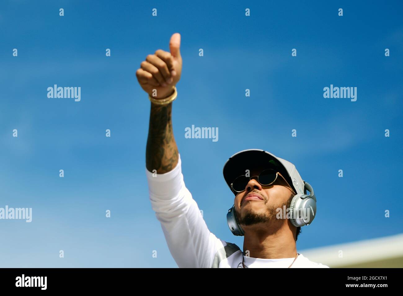 Lewis Hamilton (GBR) Mercedes AMG F1 on the drivers parade. United ...