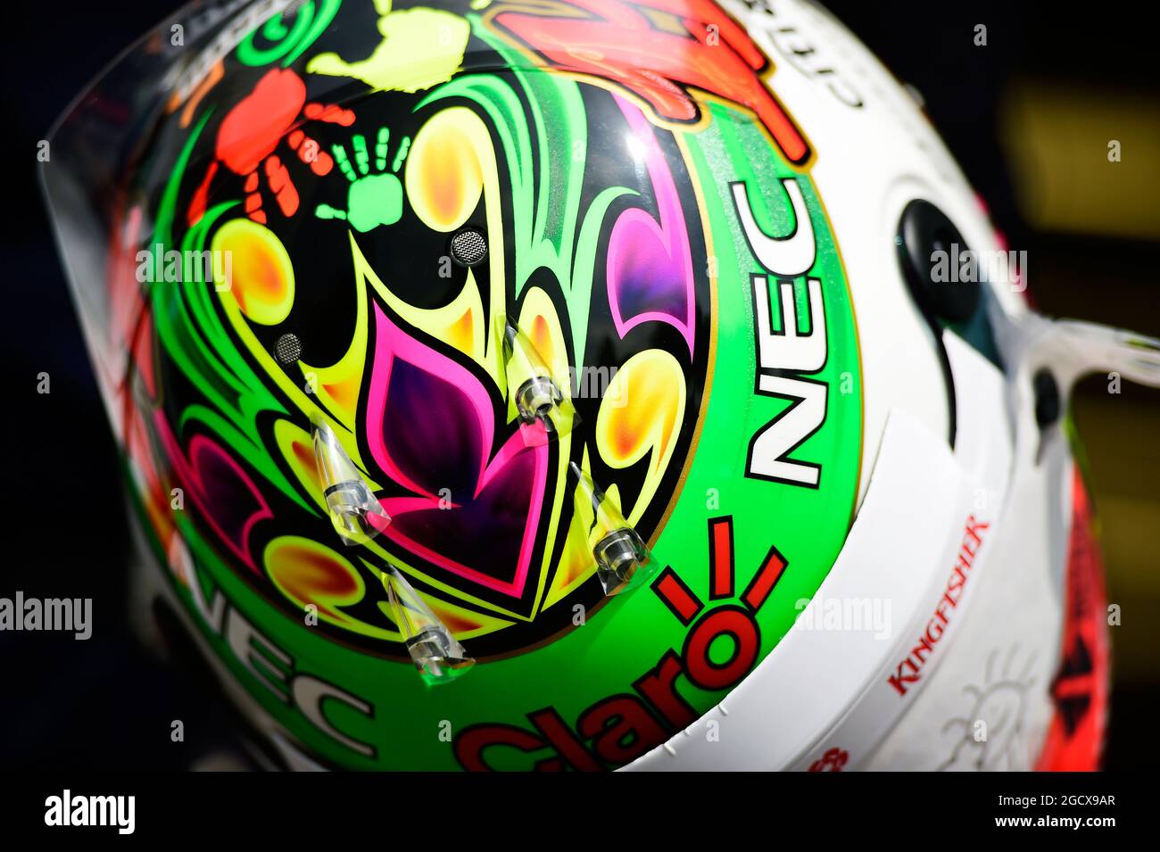 The helmet of Sergio Perez (MEX) Sahara Force India F1. Mexican Grand ...