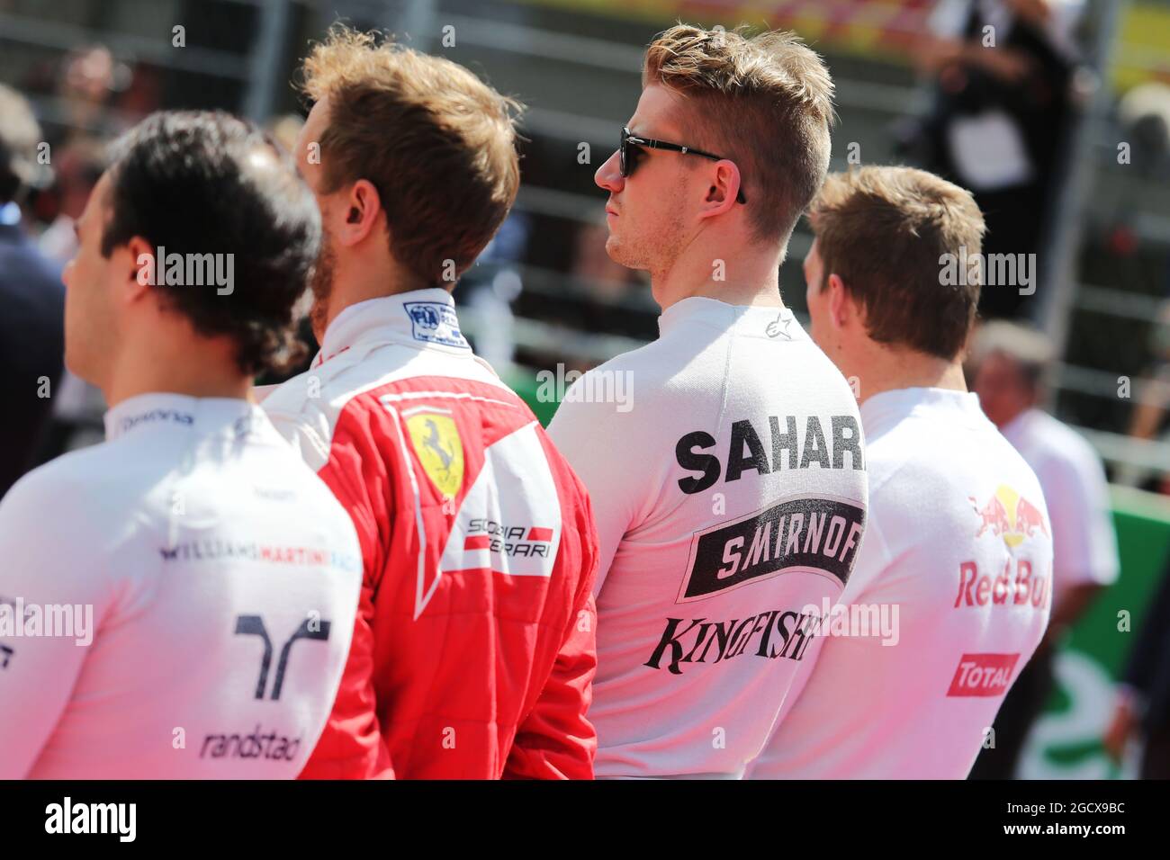 Nico Hulkenberg (GER) Sahara Force India F1 as the grid observes the ...