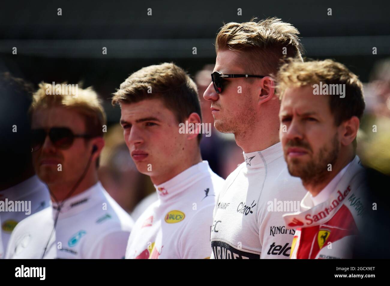 Nico Hulkenberg (GER) Sahara Force India F1 as the grid observes the ...