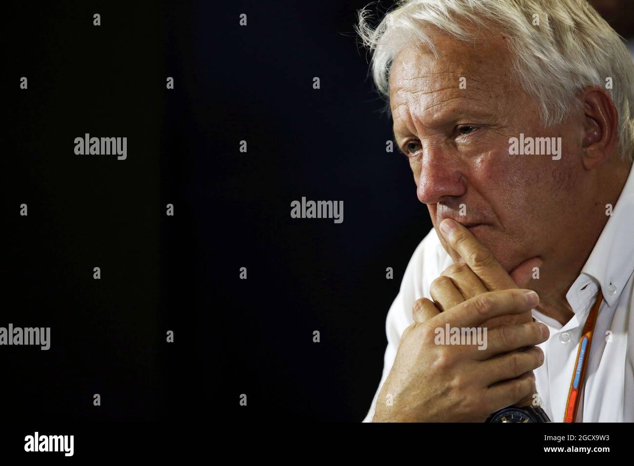 Charlie Whiting (GBR) FIA Delegate in the FIA Press Conference ...