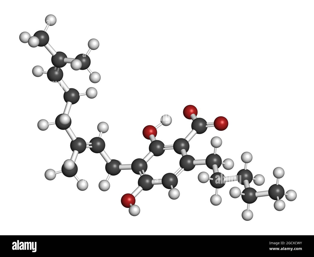 Cannabigerolic acid or CBGA cannabinoid molecule. 3D rendering Stock ...