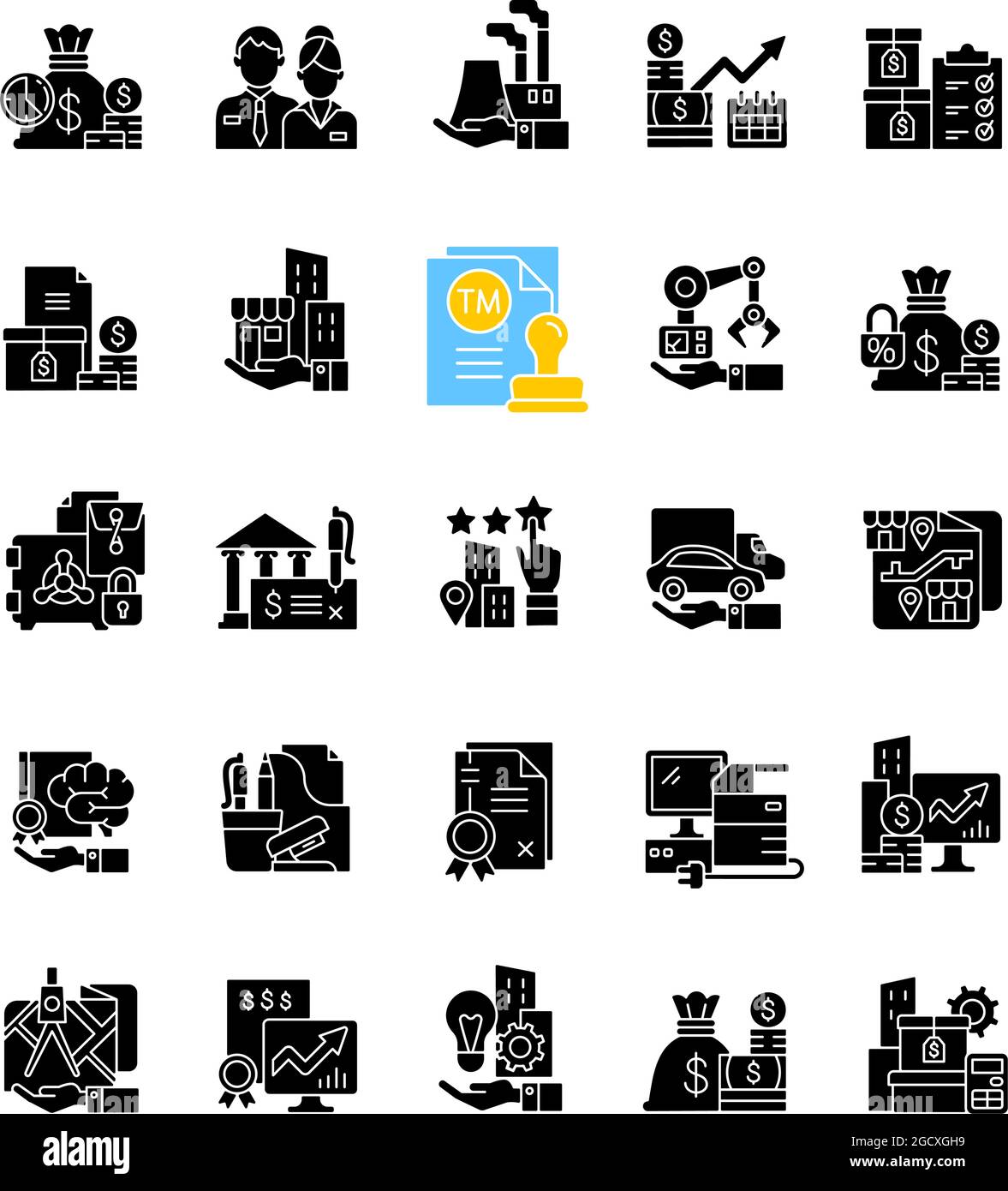 Business assets black glyph icons set on white space Stock Vector Image ...