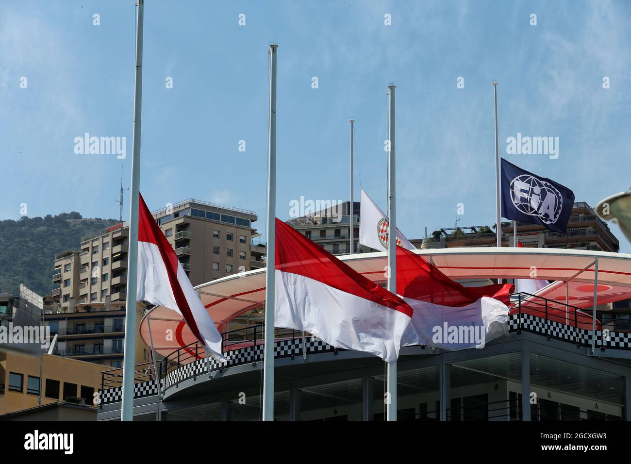 Monaco flags at half mast. Monaco Grand Prix, Wednesday 24th May 2017 ...