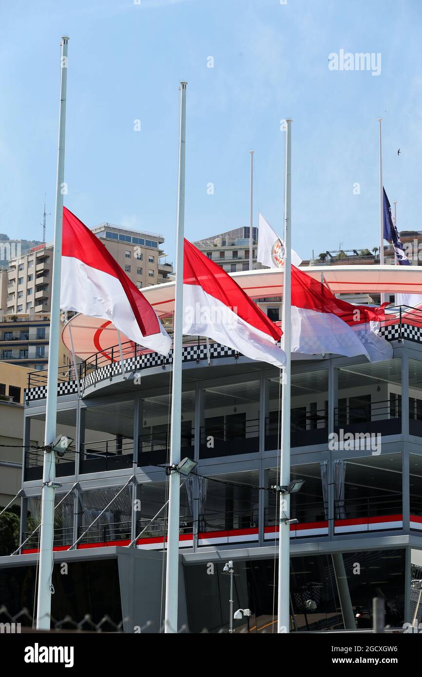 Monaco flags at half mast. Monaco Grand Prix, Wednesday 24th May 2017 ...