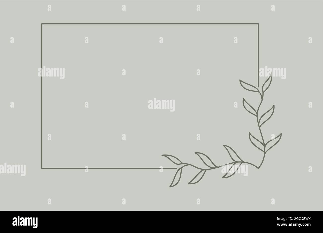 Plant branch in a rectangular frame, with place for text for posters ...