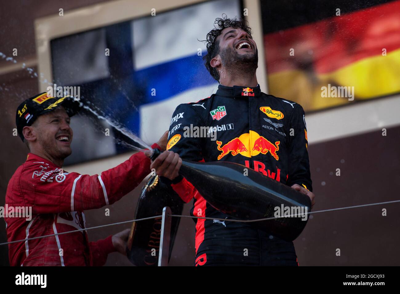 Ferrari celebrates on podium daniel ricciardo hi-res stock photography ...