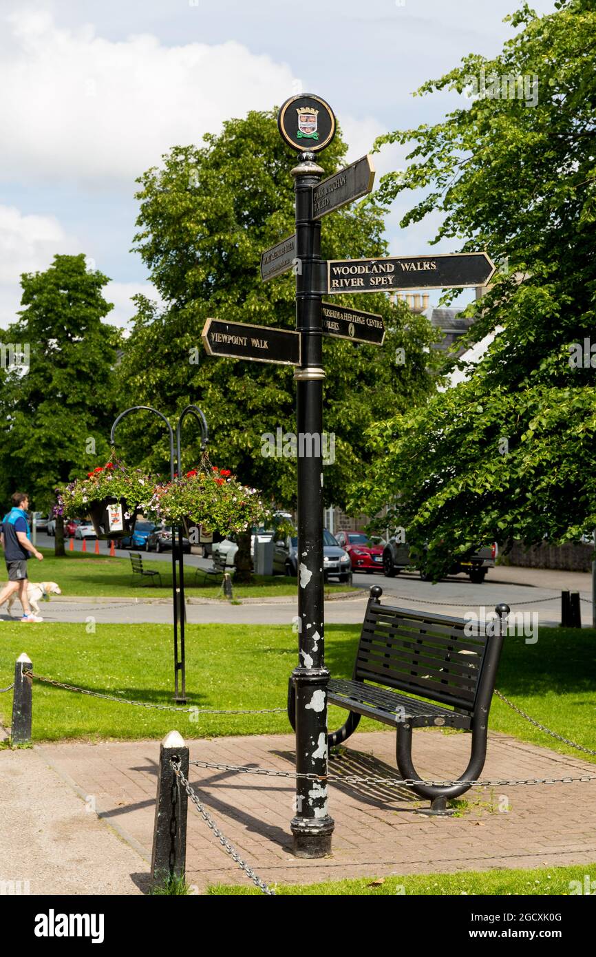 grantown on spey, holiday tourist information pole Stock Photo - Alamy