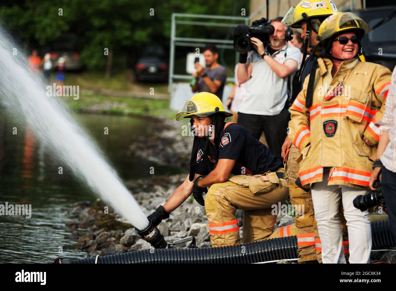 A water cannon at the Formula One Raft Race. Canadian Grand Prix ...