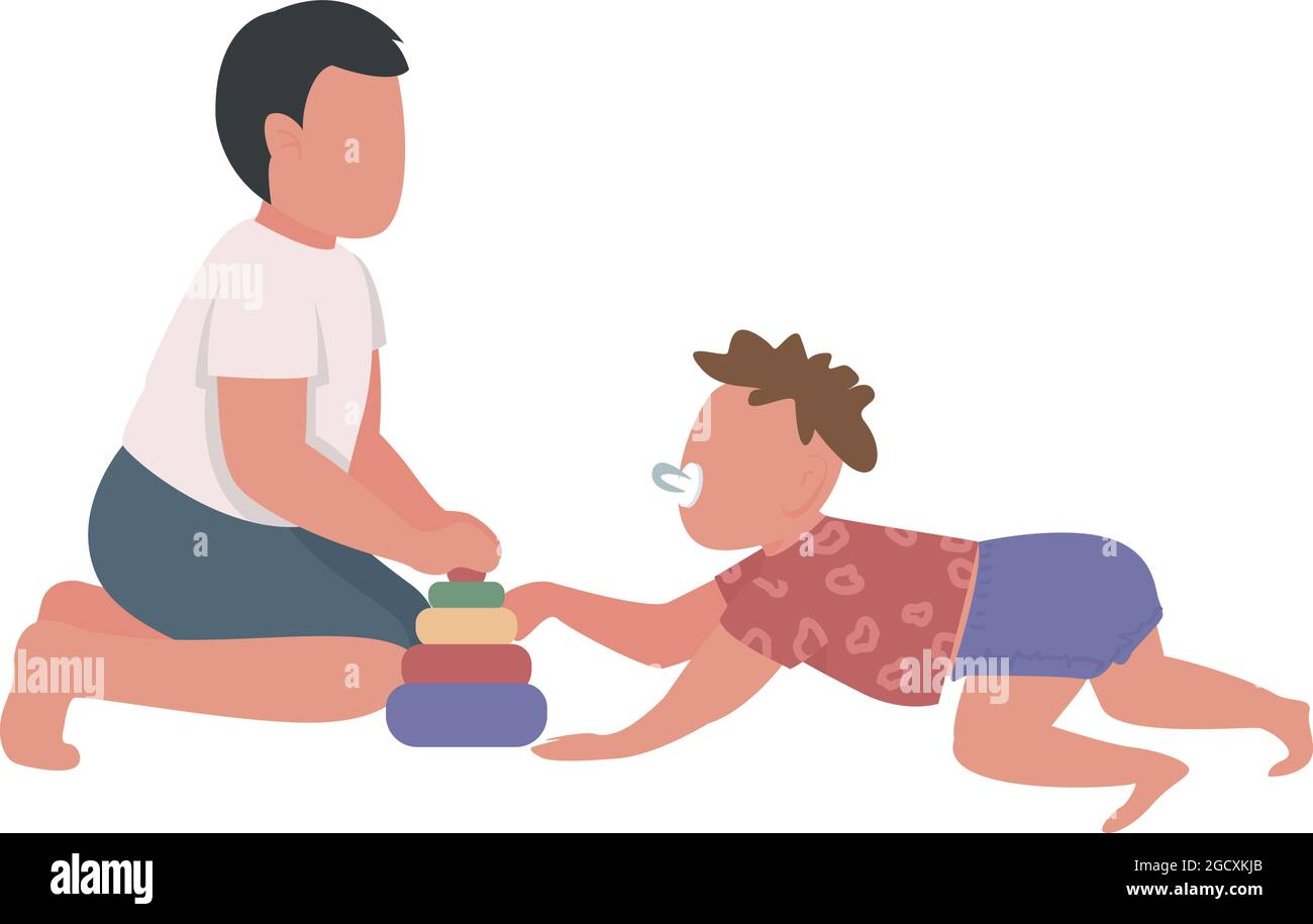 Boy playing with little brother semi flat color vector characters Stock ...