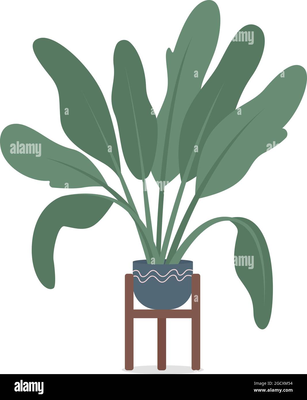 Potted tropical plant with large leaves semi flat color vector object ...