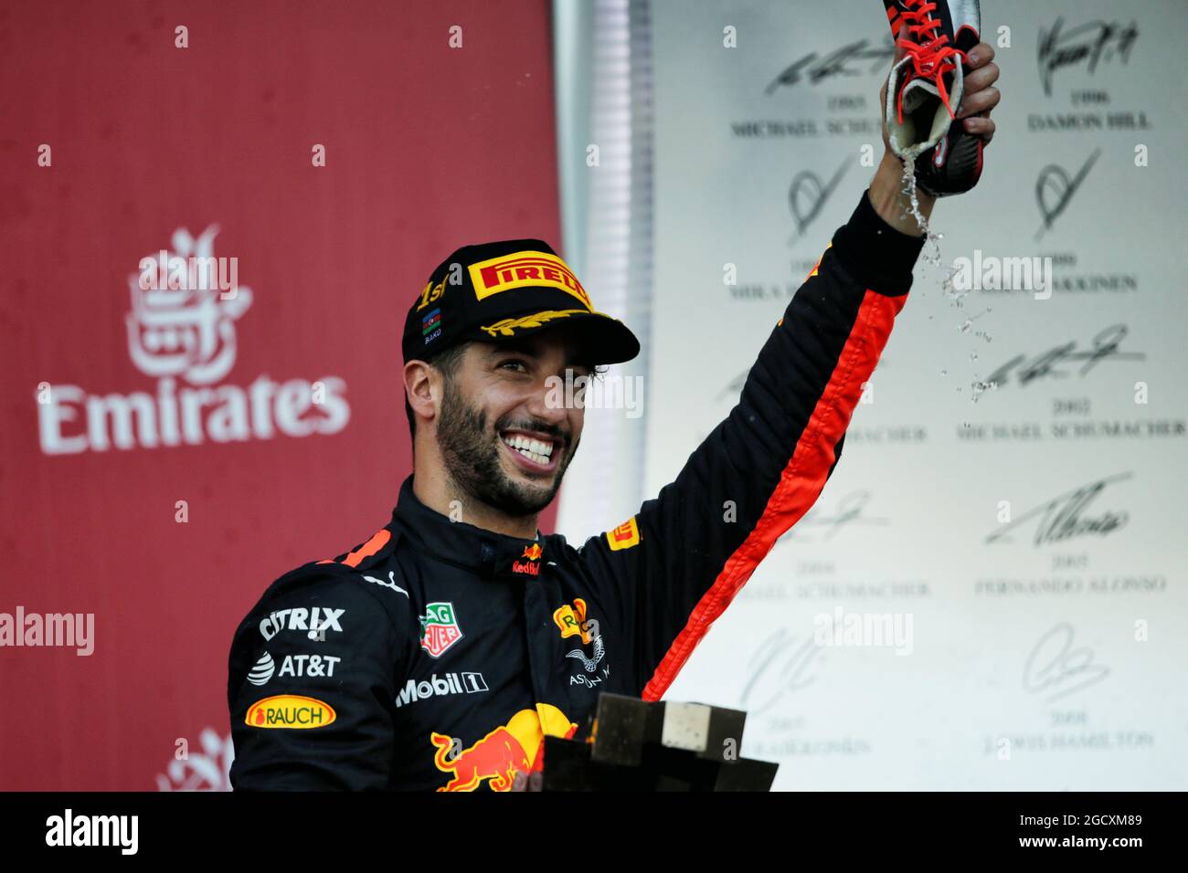 Race winner Daniel Ricciardo (AUS) Red Bull Racing celebrates on the ...