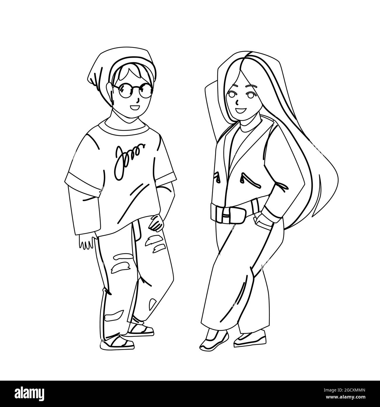 Kids Wearing Fashion Clothes Stay Together Vector Stock Vector Image ...