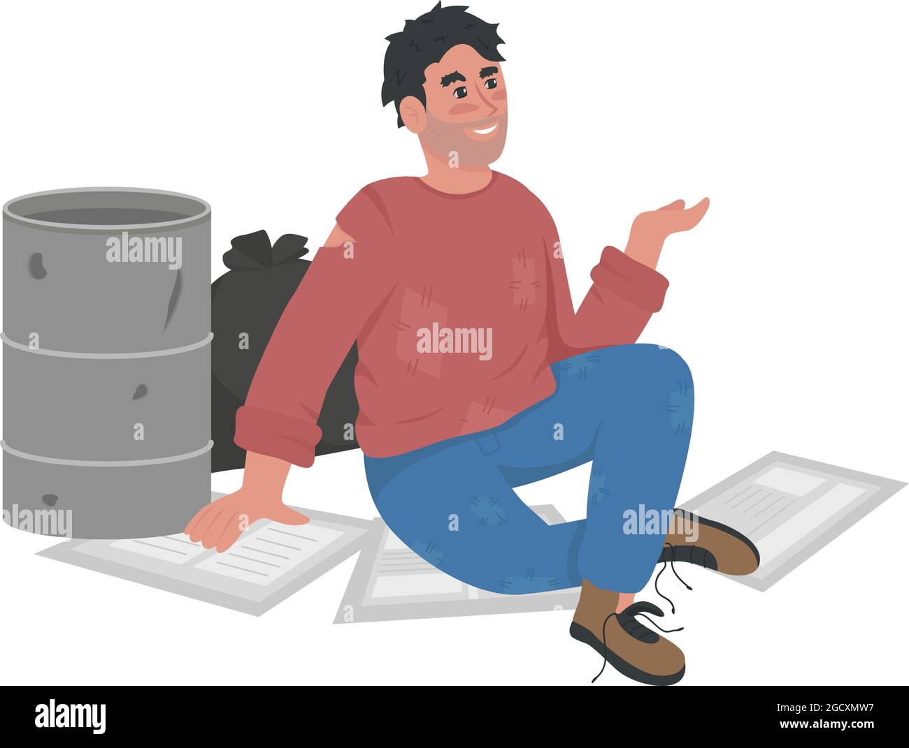 Homeless man semi flat color vector character Stock Vector Image & Art ...