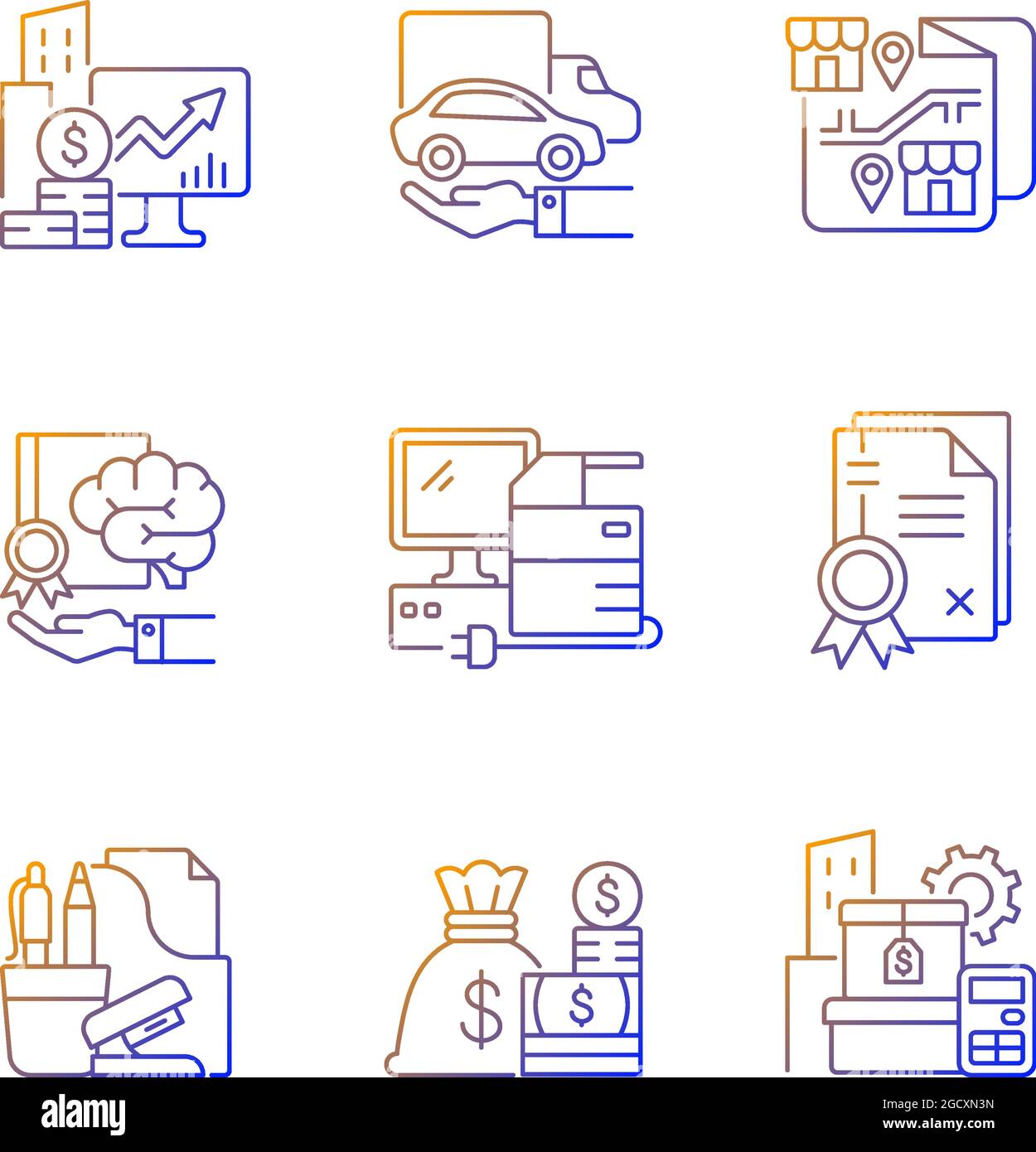 Office supplies and technical equipment gradient linear vector icons set Stock Vector Image ...