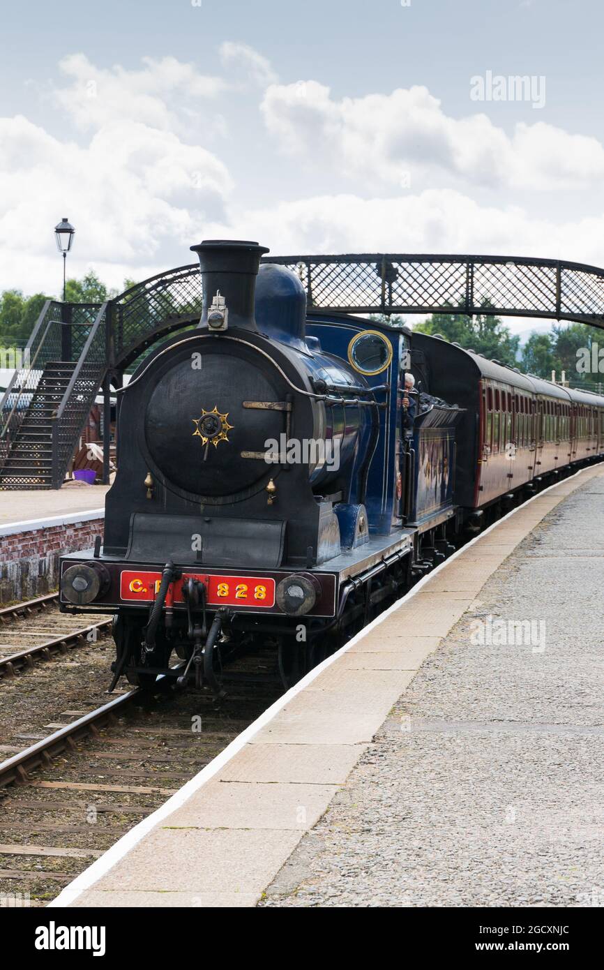 steam railway. Caledonian Railway 0-6-0 C.R. No. 828 arriving at the ...