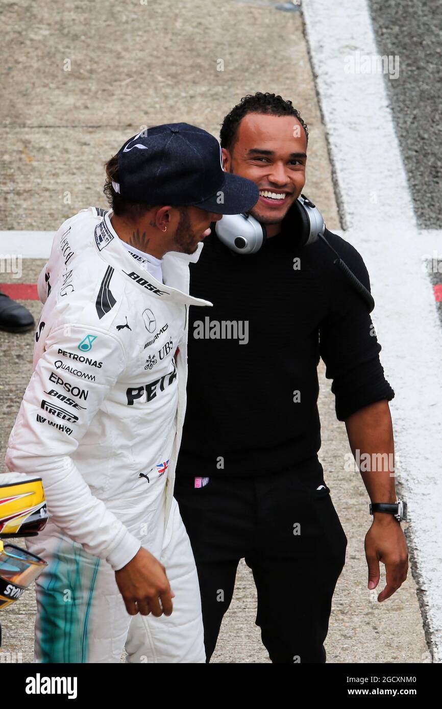 Lewis Hamilton (GBR) Mercedes AMG F1 celebrates his pole position with ...