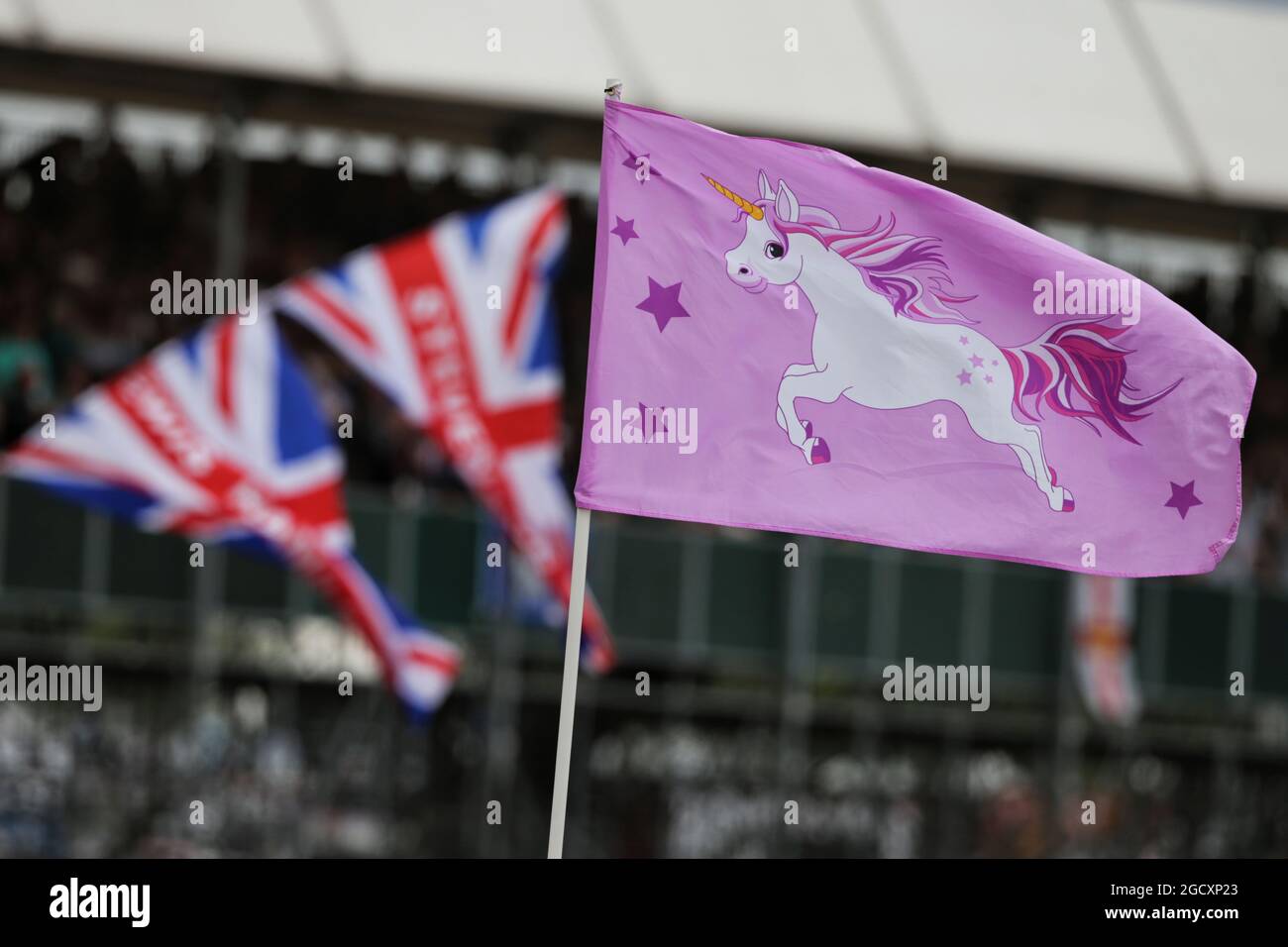 A pink unicotrn flag. British Grand Prix, Sunday 16th July 2017 ...