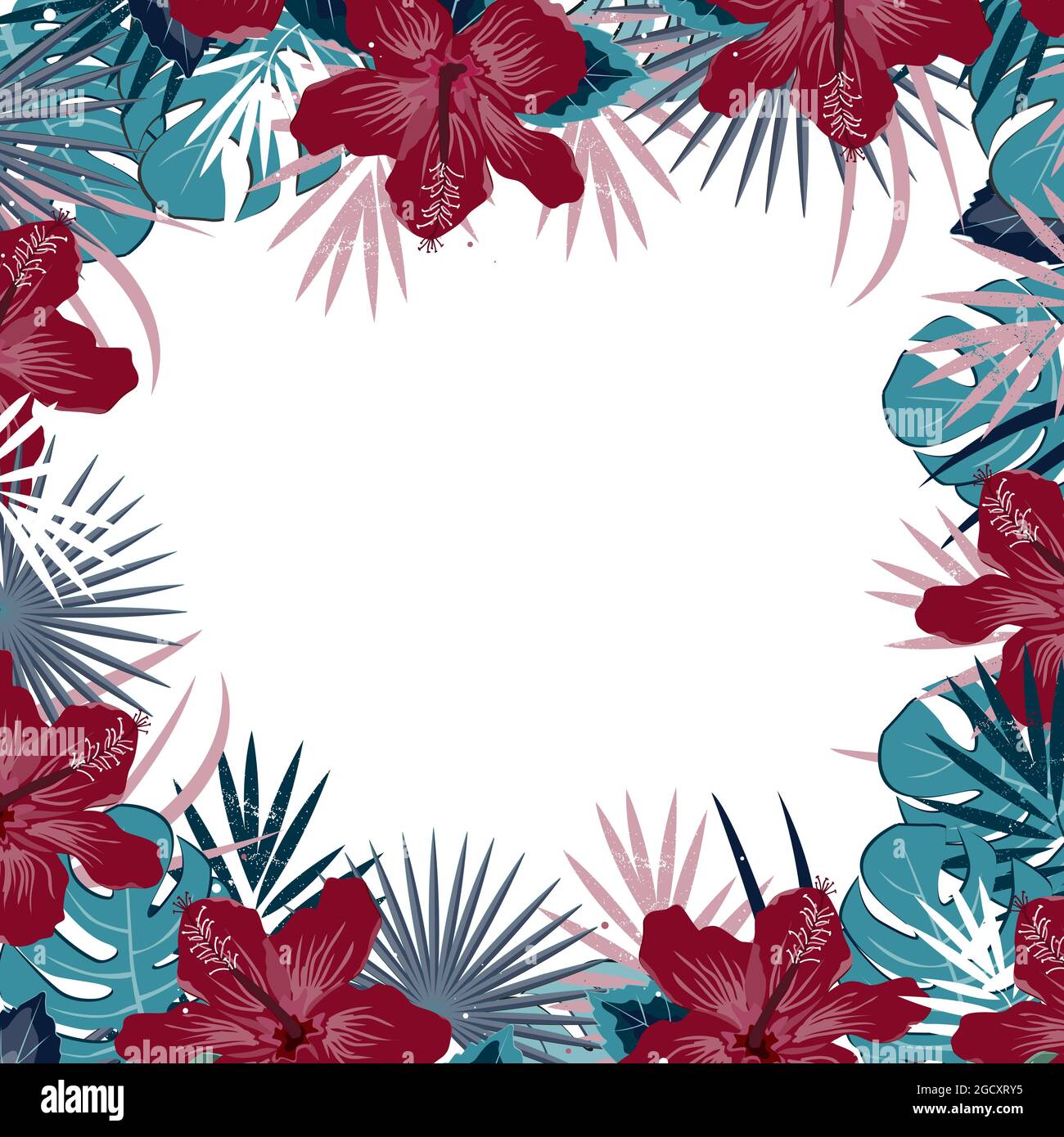Jungle Party background with hibiscus flowers and exotica tropical ...