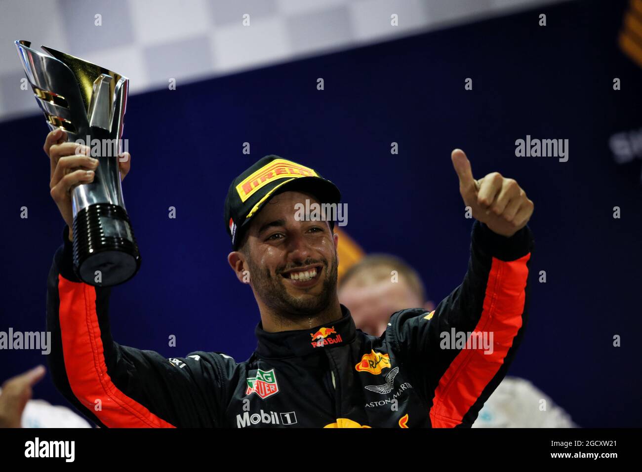 Daniel Ricciardo (AUS) Red Bull Racing celebrates his second position ...