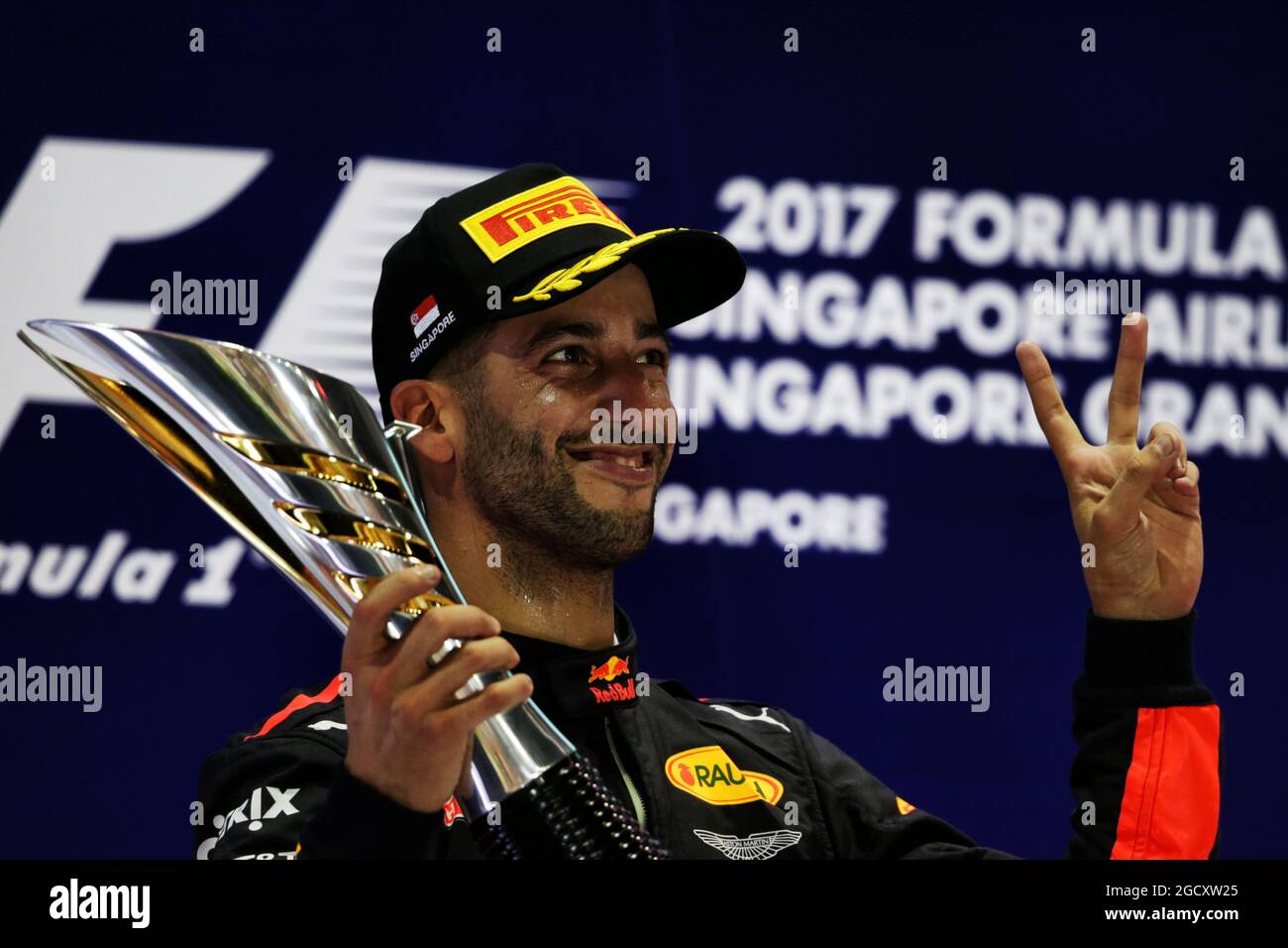 Daniel Ricciardo (AUS) Red Bull Racing celebrates his second position ...