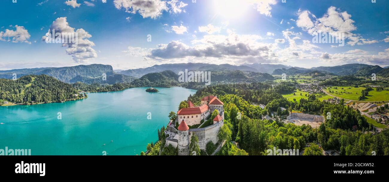 Aerial Drone Panorama of Bled Lake in Slovenia Stock Photo - Alamy