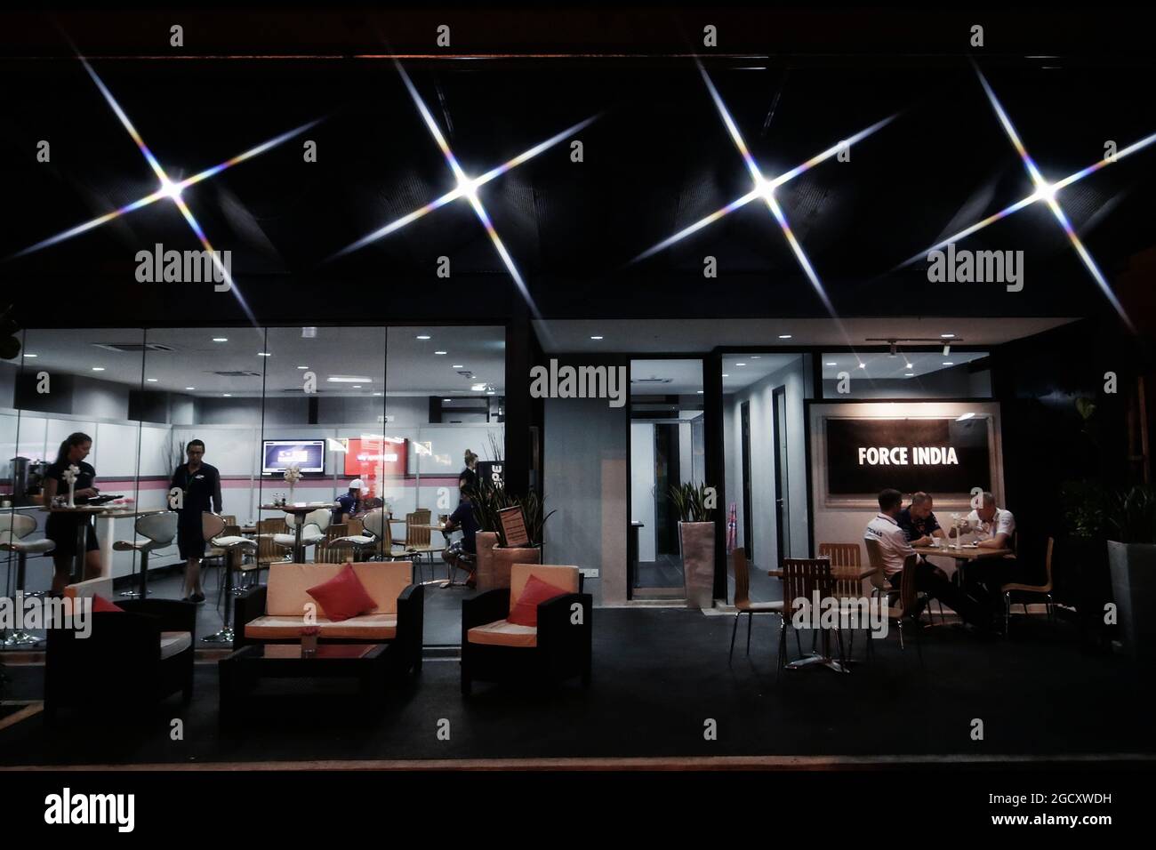Sahara Force India F1 Team building in the paddock at night. Malaysian ...