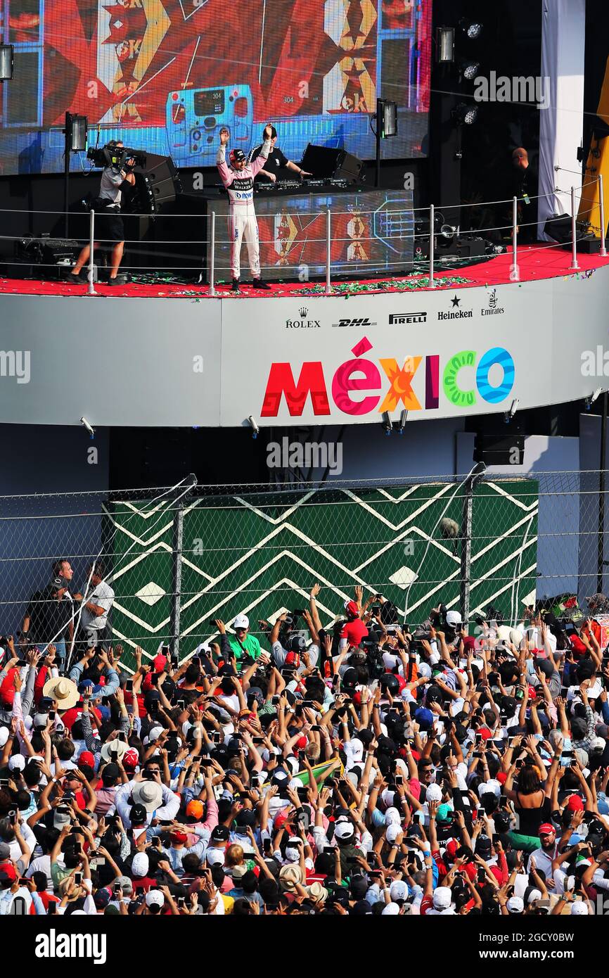 Sergio Perez (MEX) Sahara Force India F1 celebrates at the podium ...