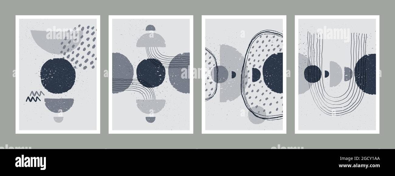 Abstract art monochrome minimalist posters set.r. Scandinavian abstract ...