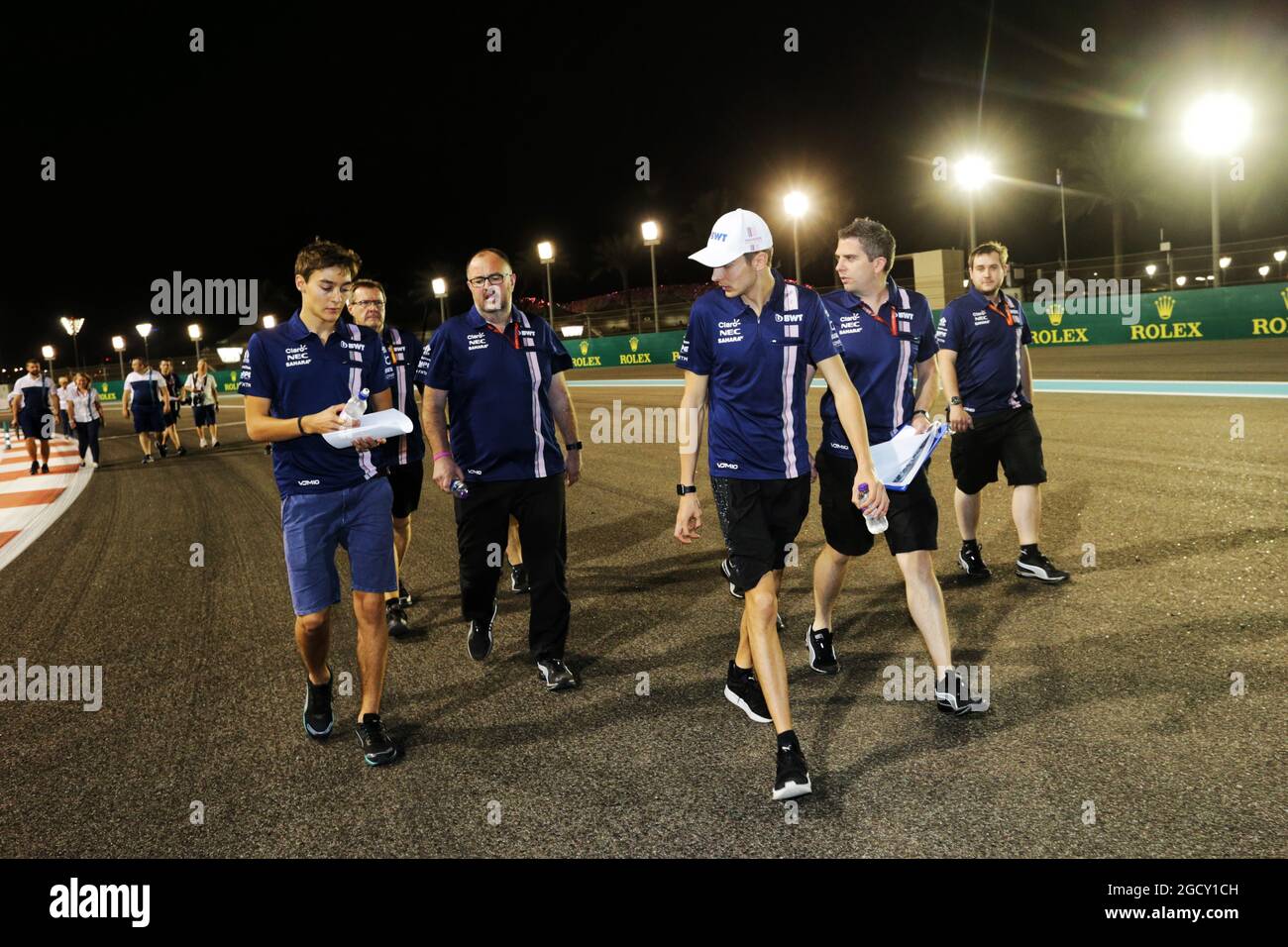 Esteban Ocon (FRA) Sahara Force India F1 Team and George Russell (GBR ...