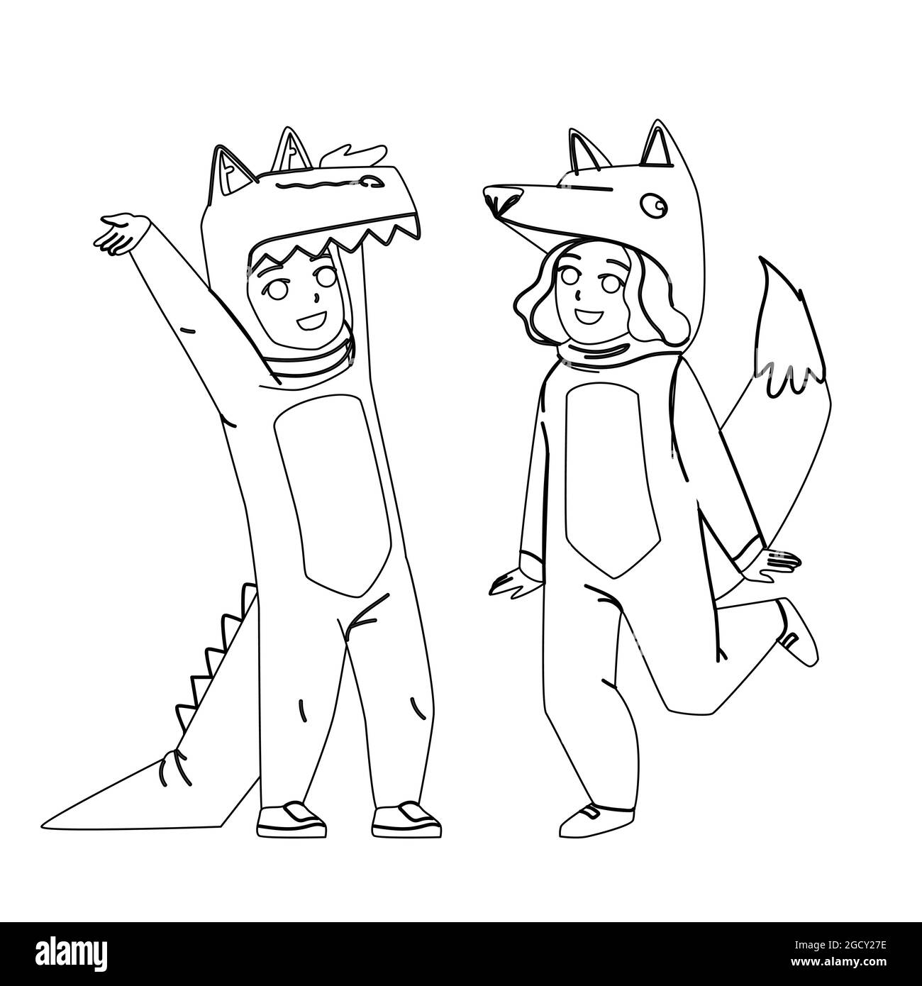 Kids Dressed Animal For Celebrate Halloween Vector Stock Vector Image ...