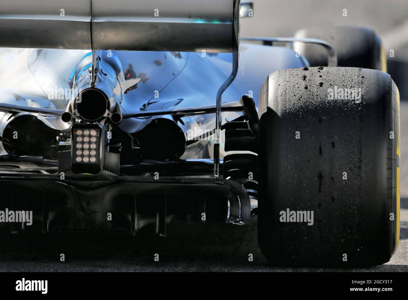 Mercedes amg f1 w09 rear diffuser exhaust detail hi-res stock ...