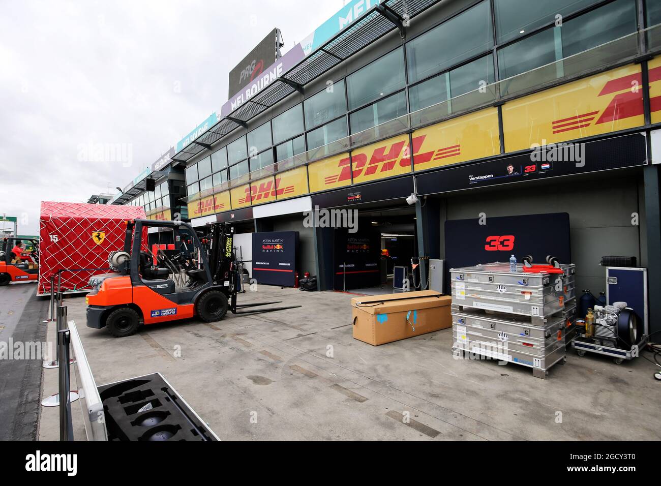 Red Bull Racing pit garages. Australian Grand Prix, Wednesday 21st ...