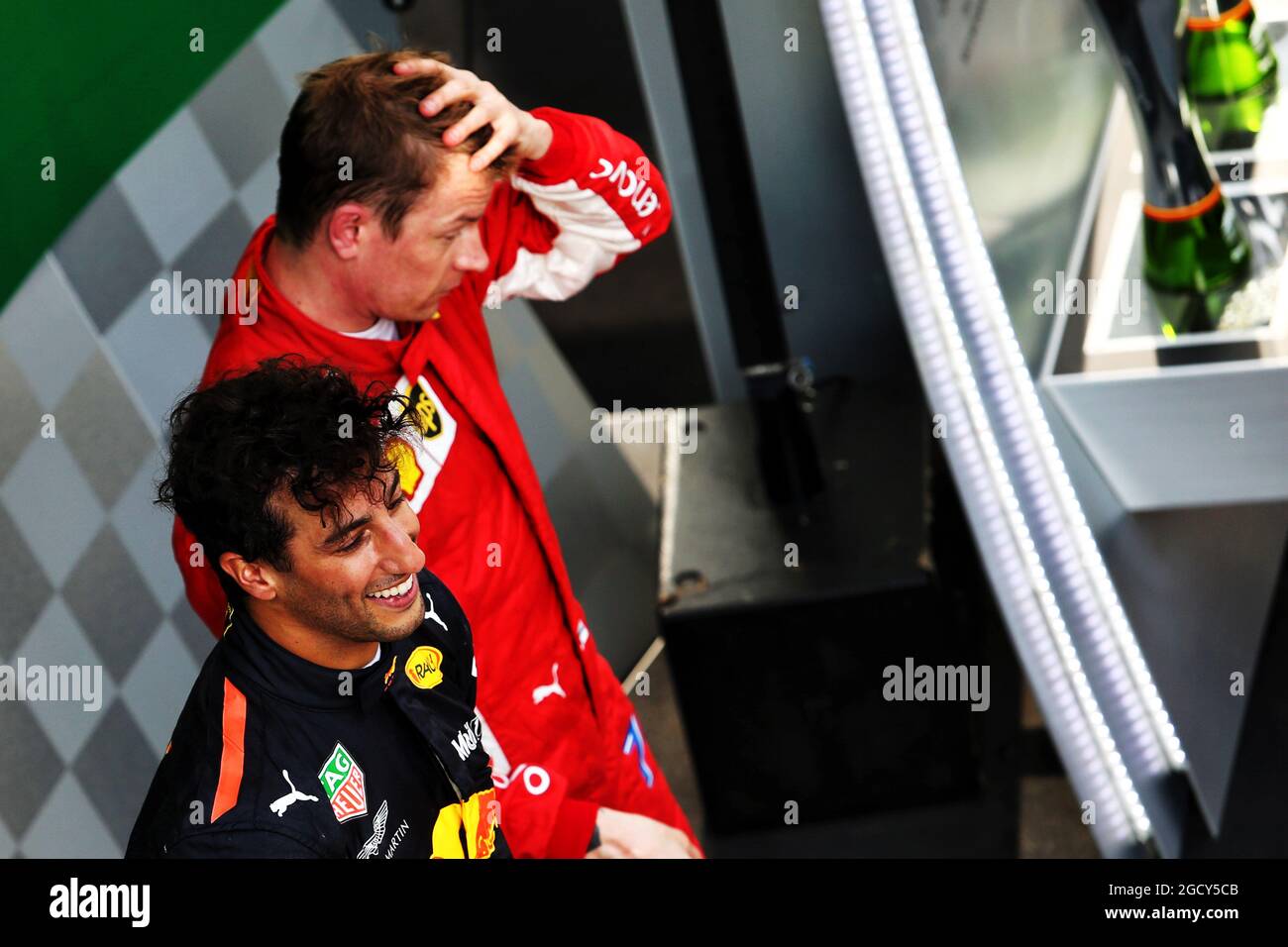 Red bull racing on podium third placed kimi raikkonen hi-res stock ...