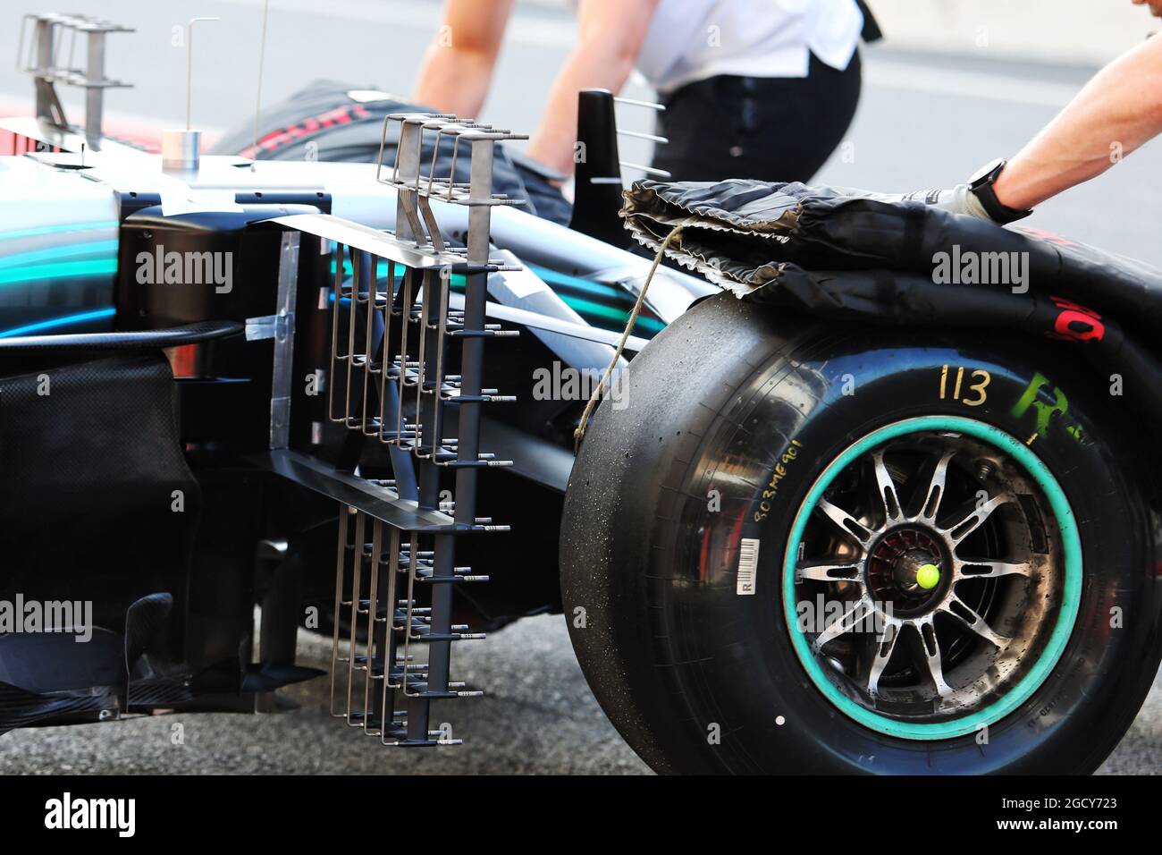 Lewis Hamilton (GBR) Mercedes AMG F1 W09 front wheel sensor equipment ...