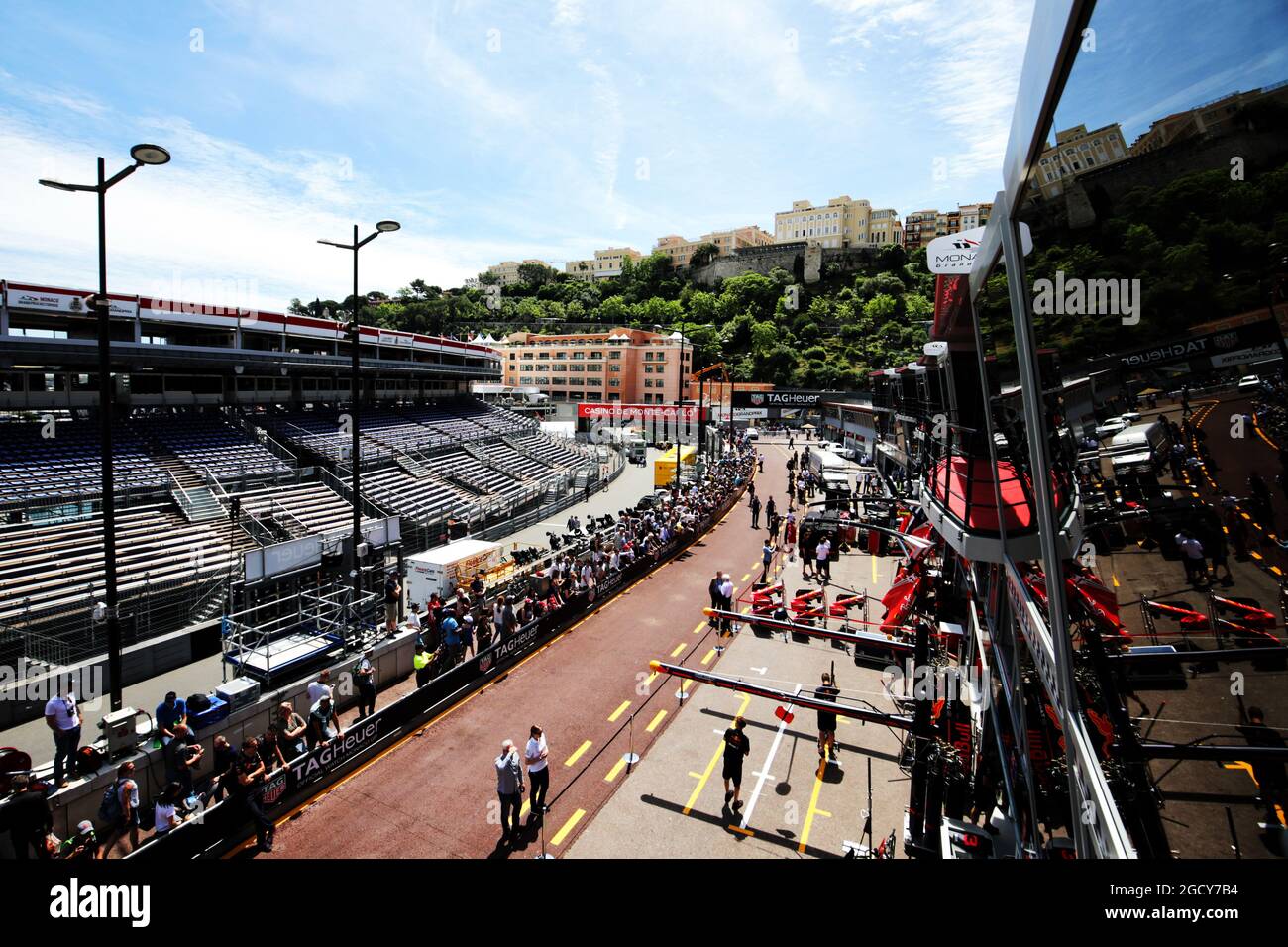 The pits. Monaco Grand Prix, Wednesday 23rd May 2018. Monte Carlo ...